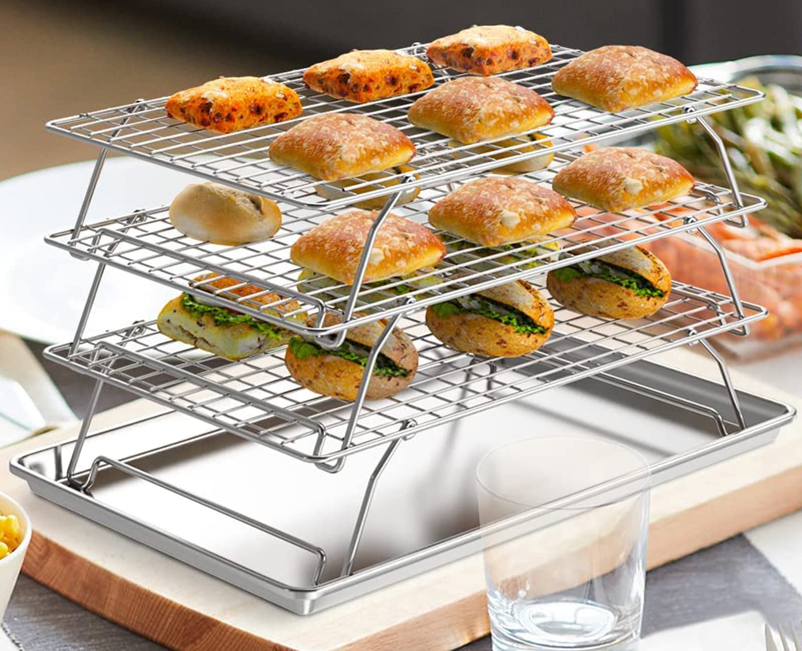 Blackhoso 3-Tier Cooling Rack with Baking Sheet for Cookies Cakes Pies, Baking Jerky Rack 304 Stainless Steel, Oven & Dishwasher Safe