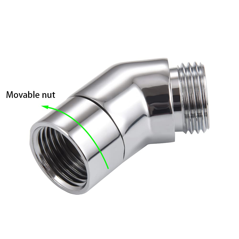 Carvedexquisitely Modern Copper Showerhead Elbow Adapter, 135 Degree Chrome, G1/2" Female and Male