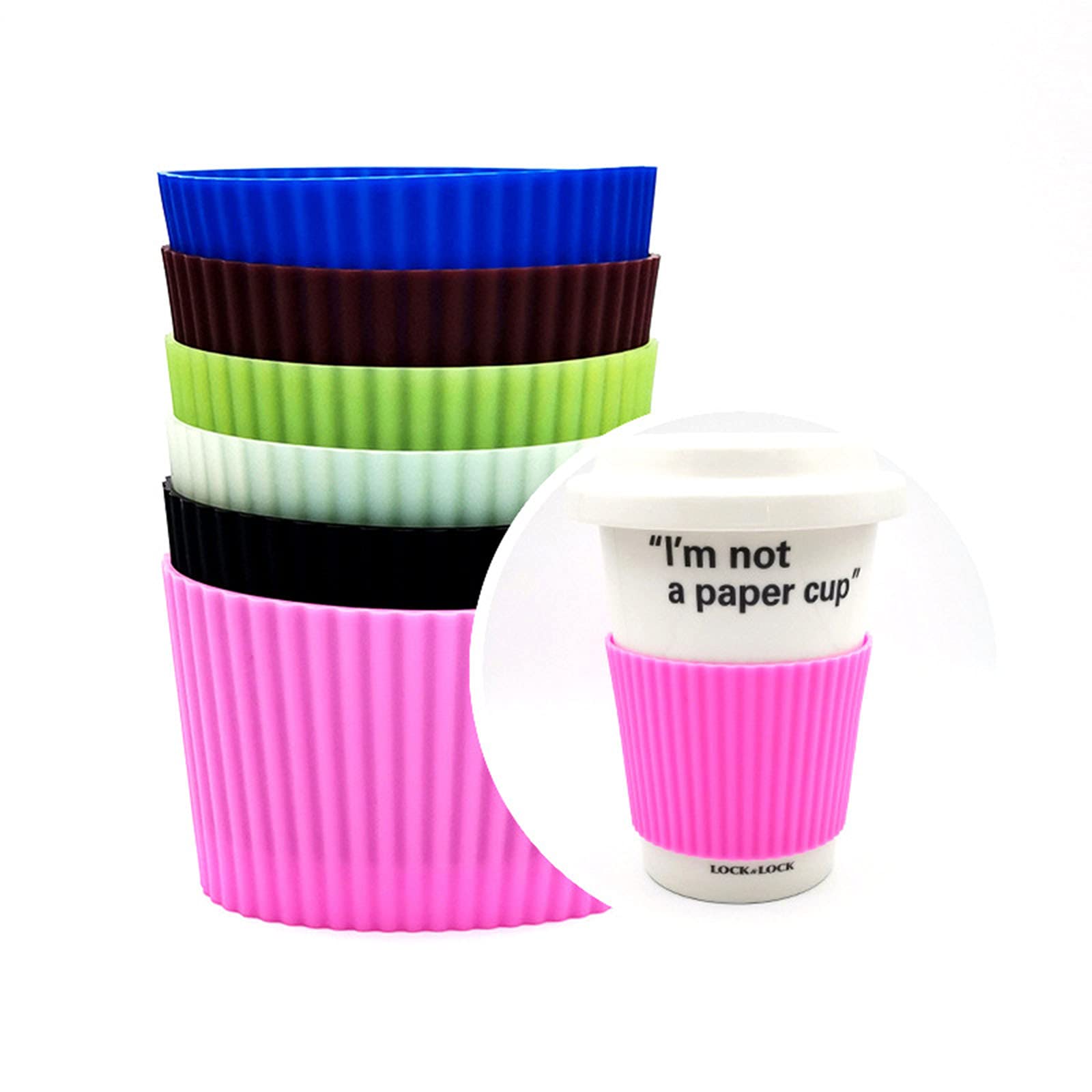 ATCYMI 6 PCS Reusable Coffee Cup Sleeves for Iced Hot Drink Silicone Heat Resistant Protector Cover for Glass Bottle Mug Cup Sleeve