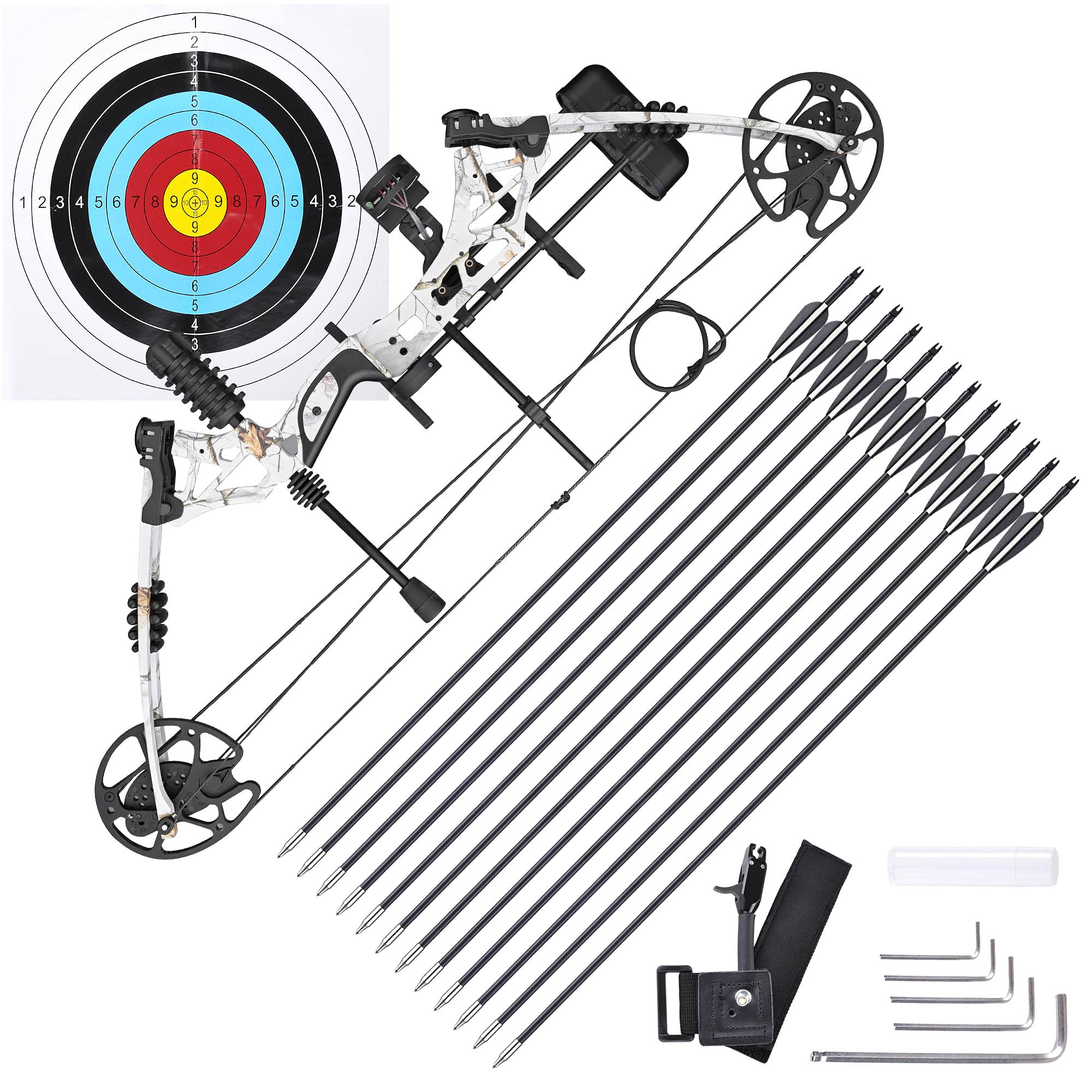 AW Compound Bow Kit 70 Lbs Draw Weight for Adult Professional Hunting Target Practice Arrow Archery Hunting Shooting, White