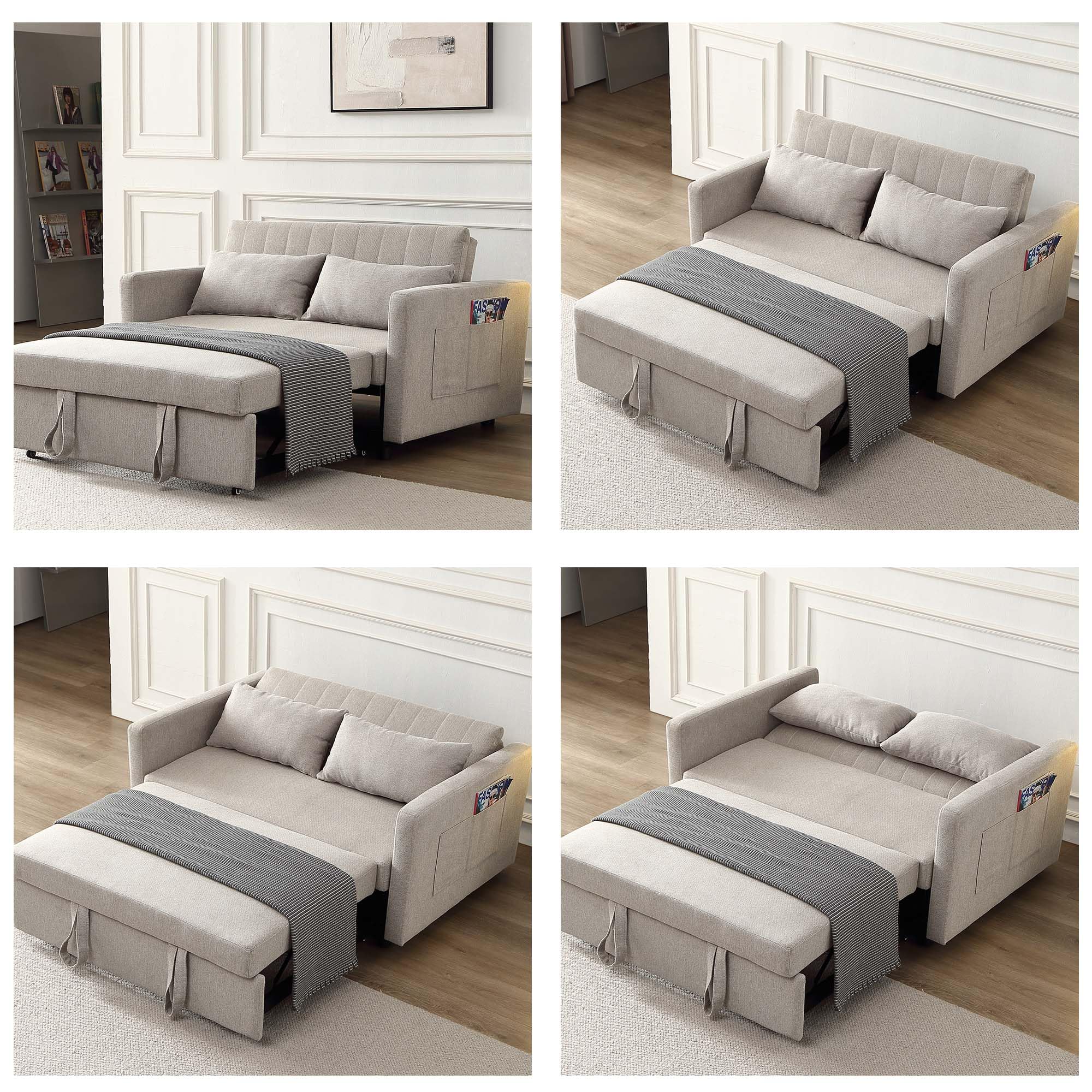 N NOORDENIYA Convertible Sleeper Sofa Bed, 3 in 1 Multifunctional Loveseat Sofa Bed, Pull Out Sleeper Couch Bed with Adjustable Backrest, Modern Sofa Bed for Home Small Space Living Room,Light Grey