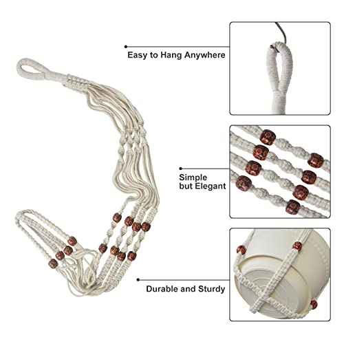 Checrxy Macrame Plant Hanger with Pot, 3 Set Hanging Planters for Indoor Plants, Handmade Cotton Rope Boho Home Decor, Idea Gift for Anyone, Includes Plant Holders, Pots, Plates and Hooks (Ivory)