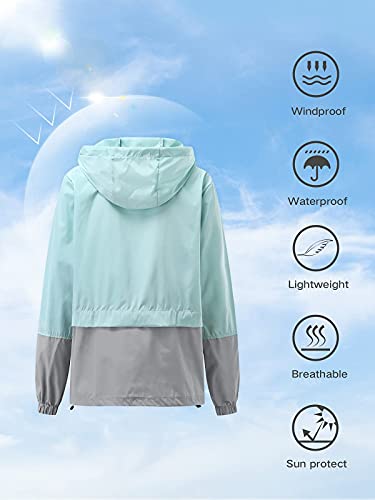 Century Star Plus Size Rain Jackets for Women Waterproof Windbreaker Lightweight Packable Rain Coats with Hood Mint Green Grey 3X-Large