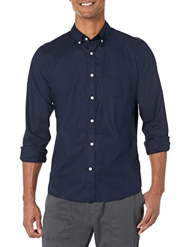 GAP Mens Slim Stretch Poplin Long Sleeve Button Down Shirt, Tapestry Navy, Medium US