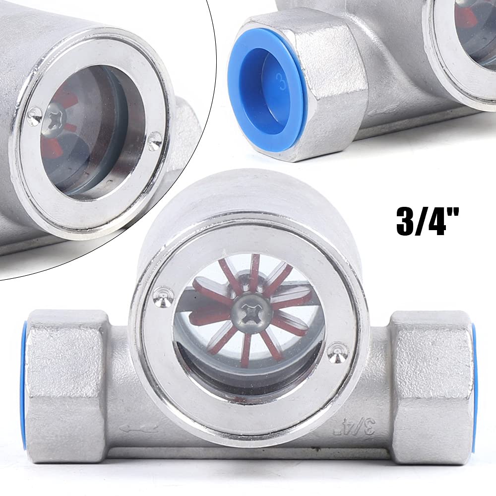 Sight Water Flow Indicator 1" NPT Female with Impeller 362Psi 2.5MPa Stainless Steel 304 Flow Indicator (1" NPT)