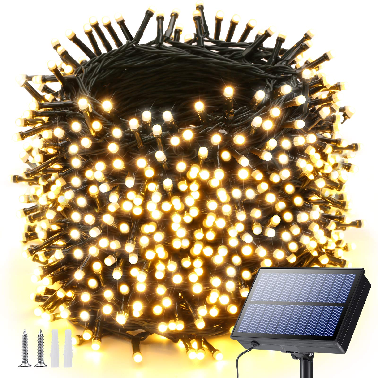 Jnaurb Solar Christmas Lights, 121ft 350 LED Solar String Lights with 8 Modes, Waterproof Outdoor Christmas String Lights for Patio, Garden, Party, Holiday, Christmas Decorations (Wram White)