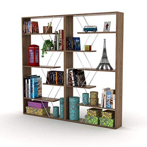 DSHADE Modern 6 Tier Book Shelf Solid Wood Tall Bookshelf Organizers Open Display Shelf Book Home Office Furniture Bookcase Open Display Shelf for Living Room Home Office (Walnut/Chrome)