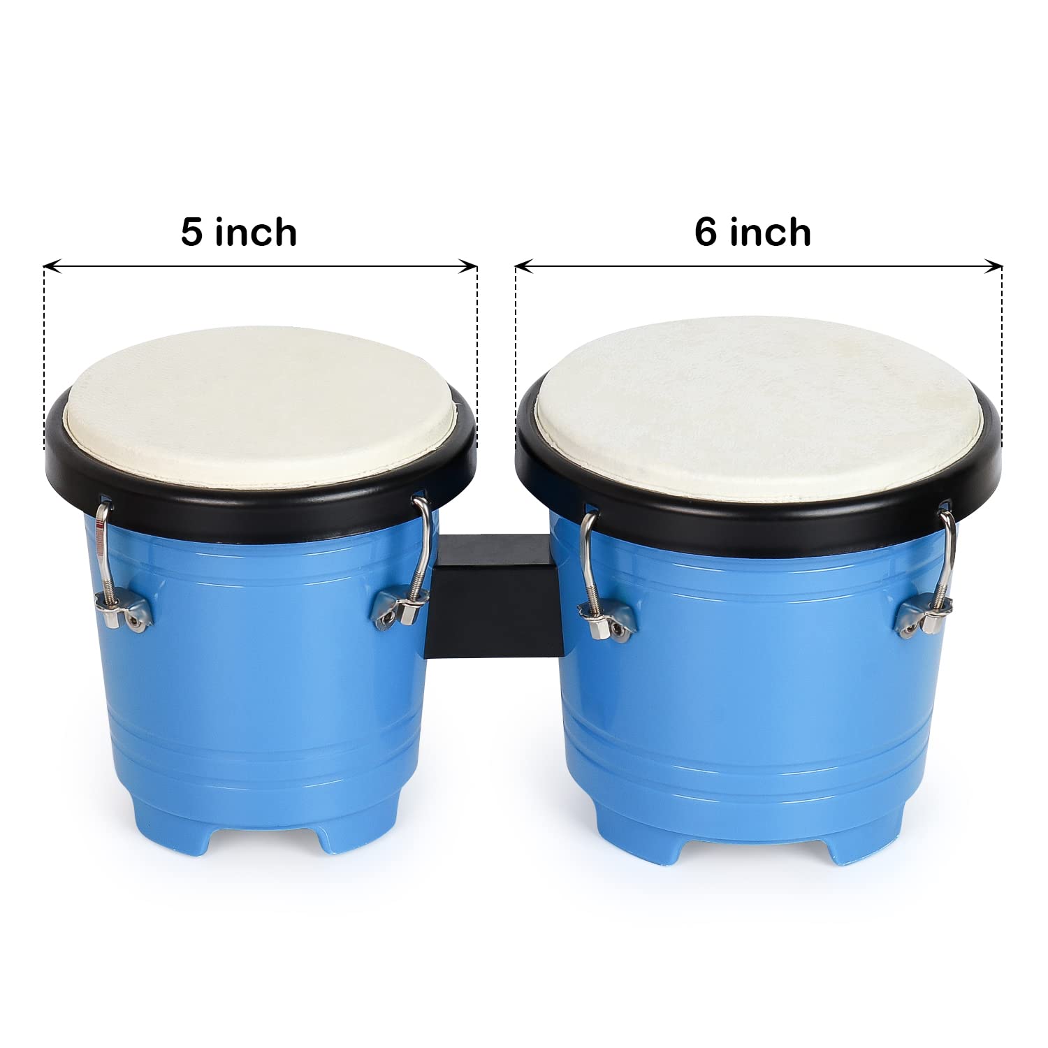 MUSCELL Bongos for Kids,5" and 6" Plastic Small Bongo Drums,Natural Sheepskin Head,w/ 8pcs Egg Shakers,for Baby Children Special Christmas Birthday Gift - Blue