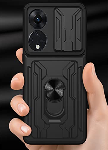 CCSmall for Oppo Reno8 T 5G Case with Slide Camera Cover, Heavy Duty Protective with Ring Kickstand & Card Holder Cell Phone Case for Oppo Reno8 T 5G LJK Red