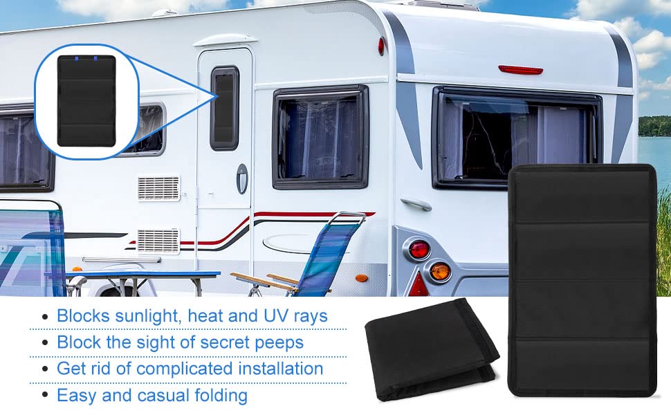 DAIKOU RV Door Window Shade, Foldable Velcro Blackout Cover, UV Rays Protection Camper Trailer Fits for Most Interior Waterproof Thickened Oxford Fabric Black