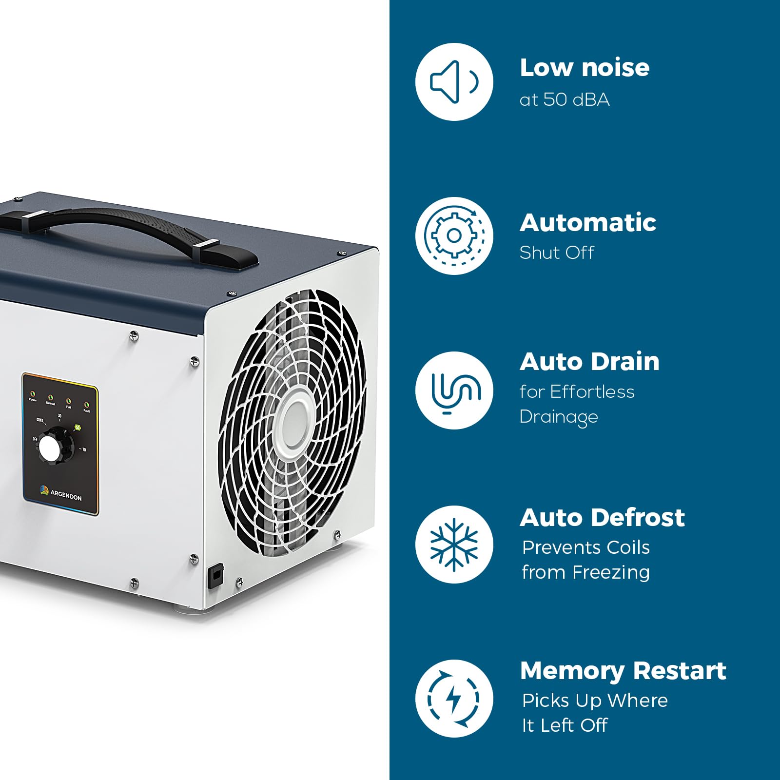 Argendon Dehumidifier for Crawlspace Basement, Energy Star Commercial Dehumidifier with Drain Hose, 70 PPD Compact Dehumidifier Ideal for Water Damage Storage Up to 1000 Sq Ft