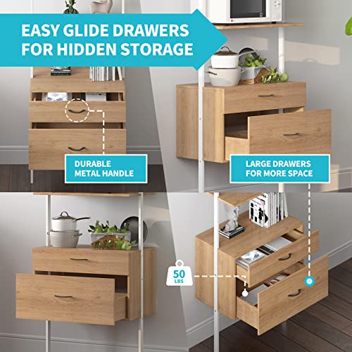 CECER Bookshelf with Wood Drawers and Matte Steel Frame for Small Places Bedroom Office Apartment