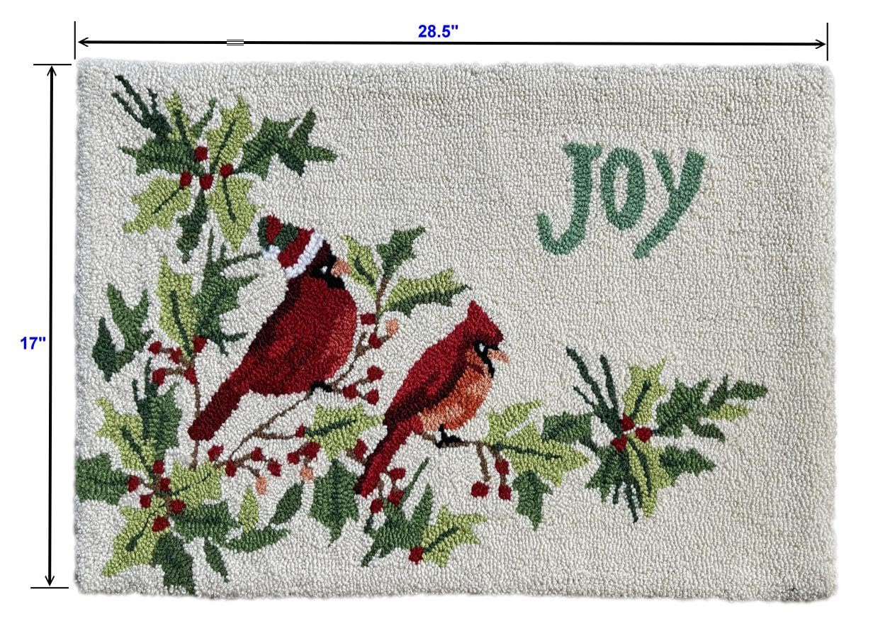 EZ.enjoy Winter Cardinal on Branch Holly Berries Joy Hand-Hooked Accent Rug 28.5 X 17 Inches for Holiday Christmas Home Decor