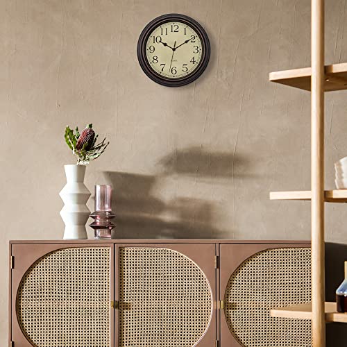 Foxtop Retro Silent Non-Ticking Round Classic Clock Quartz Decorative Battery Operated Wall Clock for Living Room Kitchen Home Office 12 inch (Bronze)