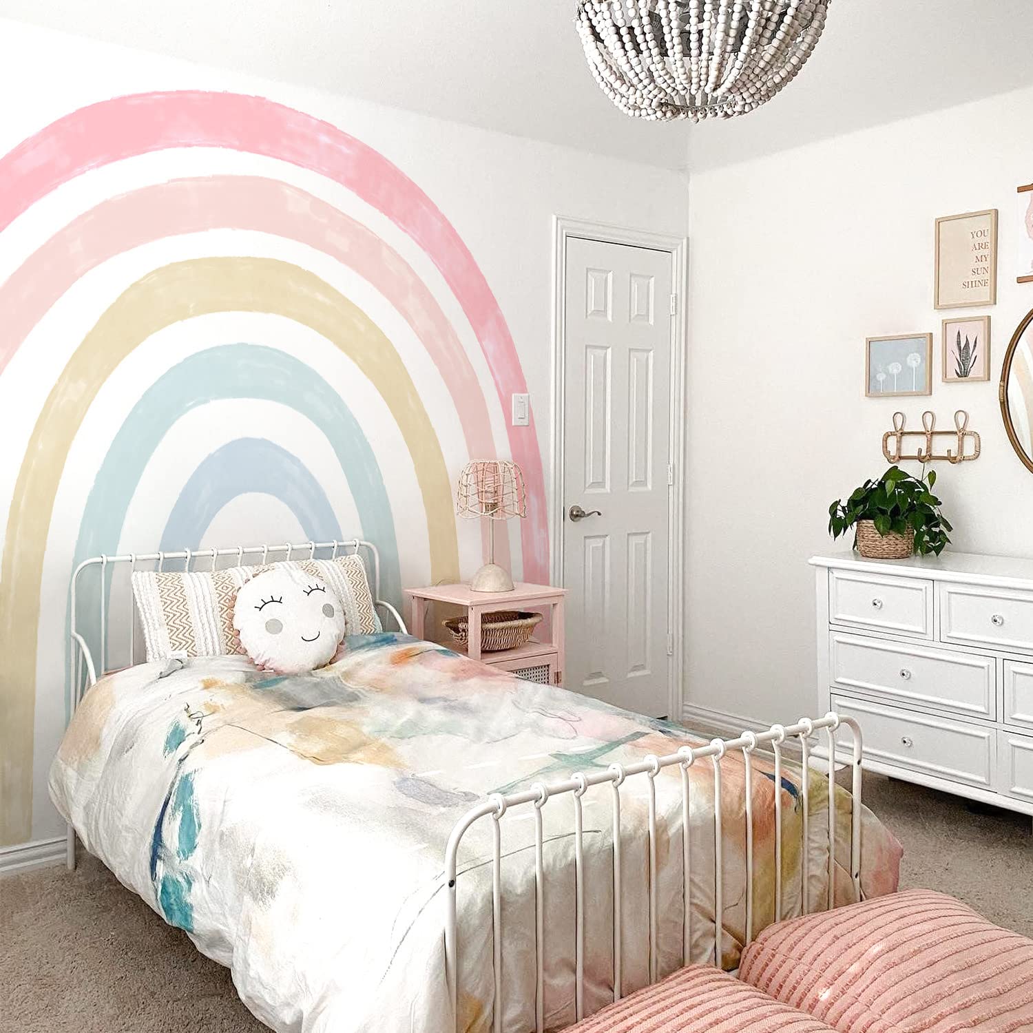 Colorful Rainbow Wall Sticker Stickers,for Baby Kids Girls Bedroom Wall Art,Peel and Stick Large Fabric Watercolor Rainbow Wall Mural Stickers,Rainbow Wall Sticker Decals for Living Room,94.49"x82.68"