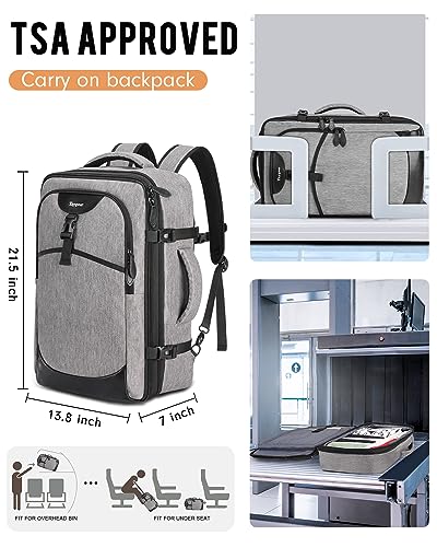 Carry on Backpack, 50l Large Travel Backpack with 3 Packing Cubes, Expandable Airline Approved 17inch Laptop Backpack, Business Weekender Daypack Overnight Luggage Duffel Bag Gifts for Men Women,Grey