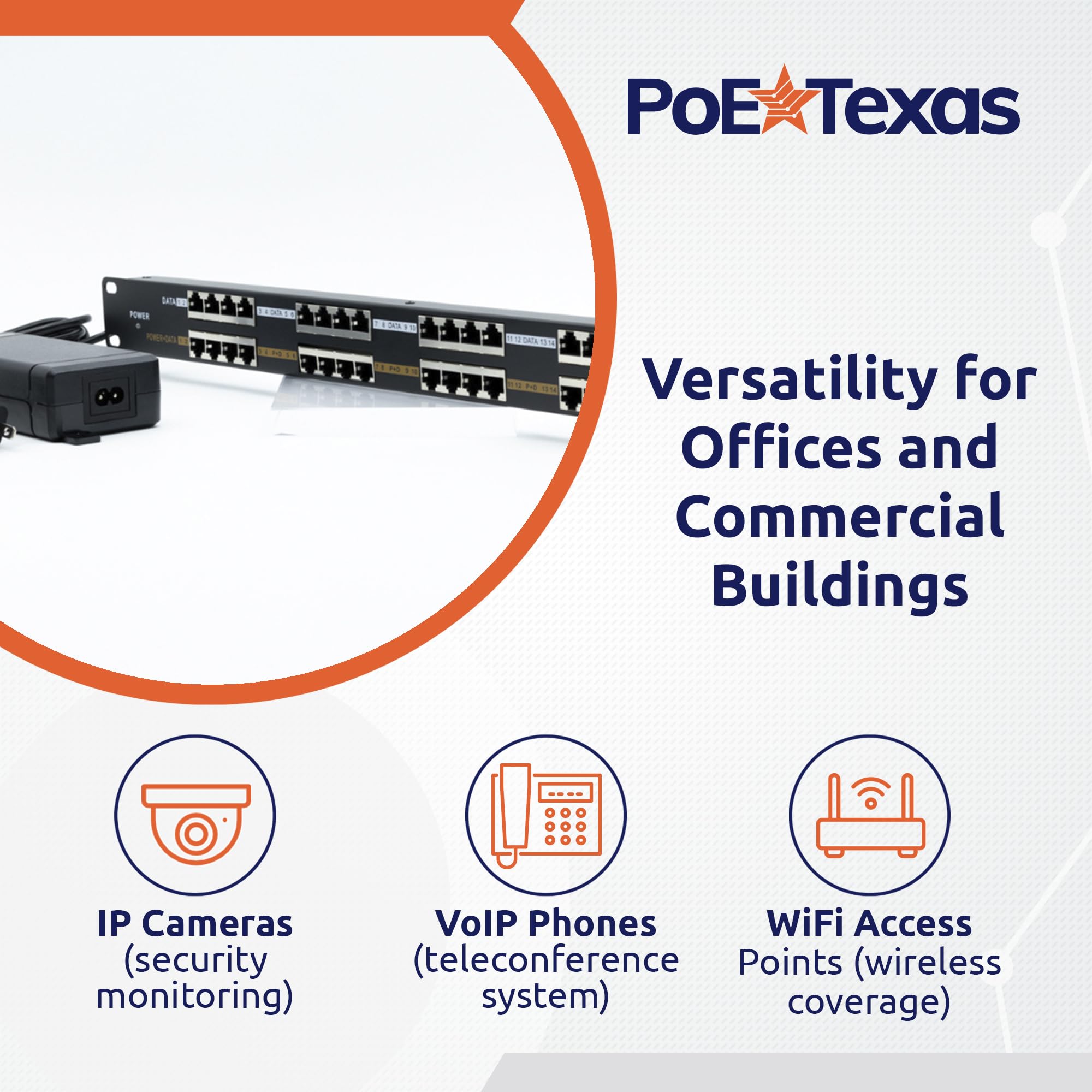 PoE Texas POE-16-48v120w | 16 Port Passive PoE Injector - Power Over Ethernet for 802.3af Cameras, IP Phones, Access Points and More with 10/100 Data