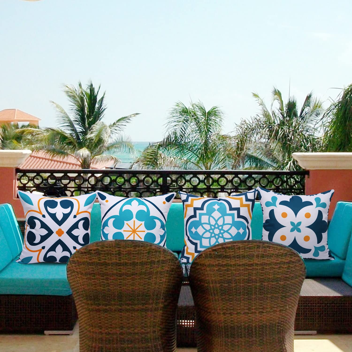 JYVNCZ Set of 4 Outdoor Throw Pillow Covers 18x18 Inchs Fall Decorative Patio Cushions for Outdoor Furniture Boho Decor Pillow Covers for Couch Hammock