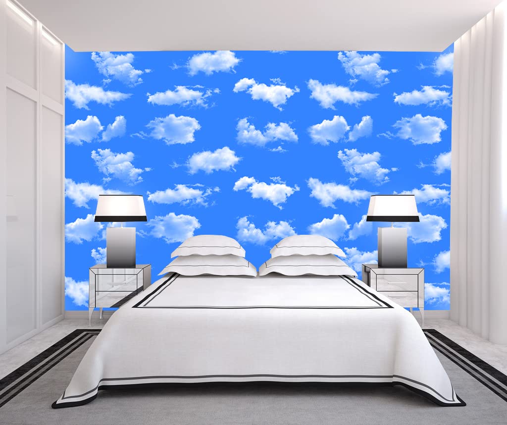 FLFK 3D Blue Sky White Clouds Self-Adhesive Wallpaper Removable Vinyl Peel and Stick Cloud Wall Murals for Toddler Nursery Baby Bedroom