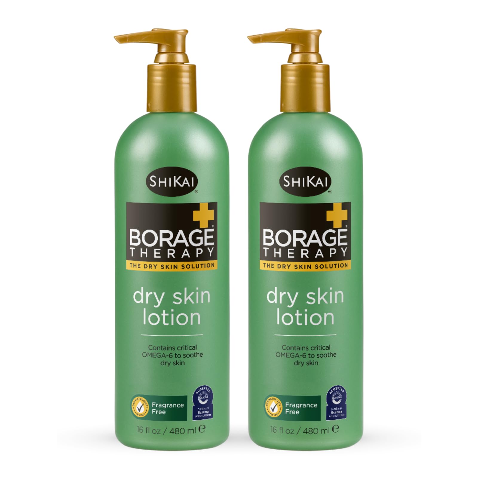 ShiKai Borage Therapy Dry Skin Lotion Moisturizer (16oz, Pack of 2) Unscented Skincare | Hydrating Lotion for Eczema, Dry Hands & Body | With Oatmeal, Shea