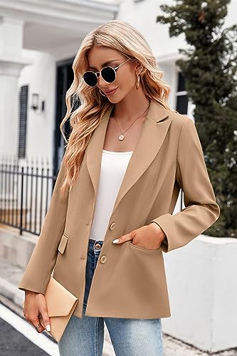 BZB Women's Casual Blazers Long Sleeve Lapel Button Open Front Work Office Blazer Jackets Suit Light Khaki