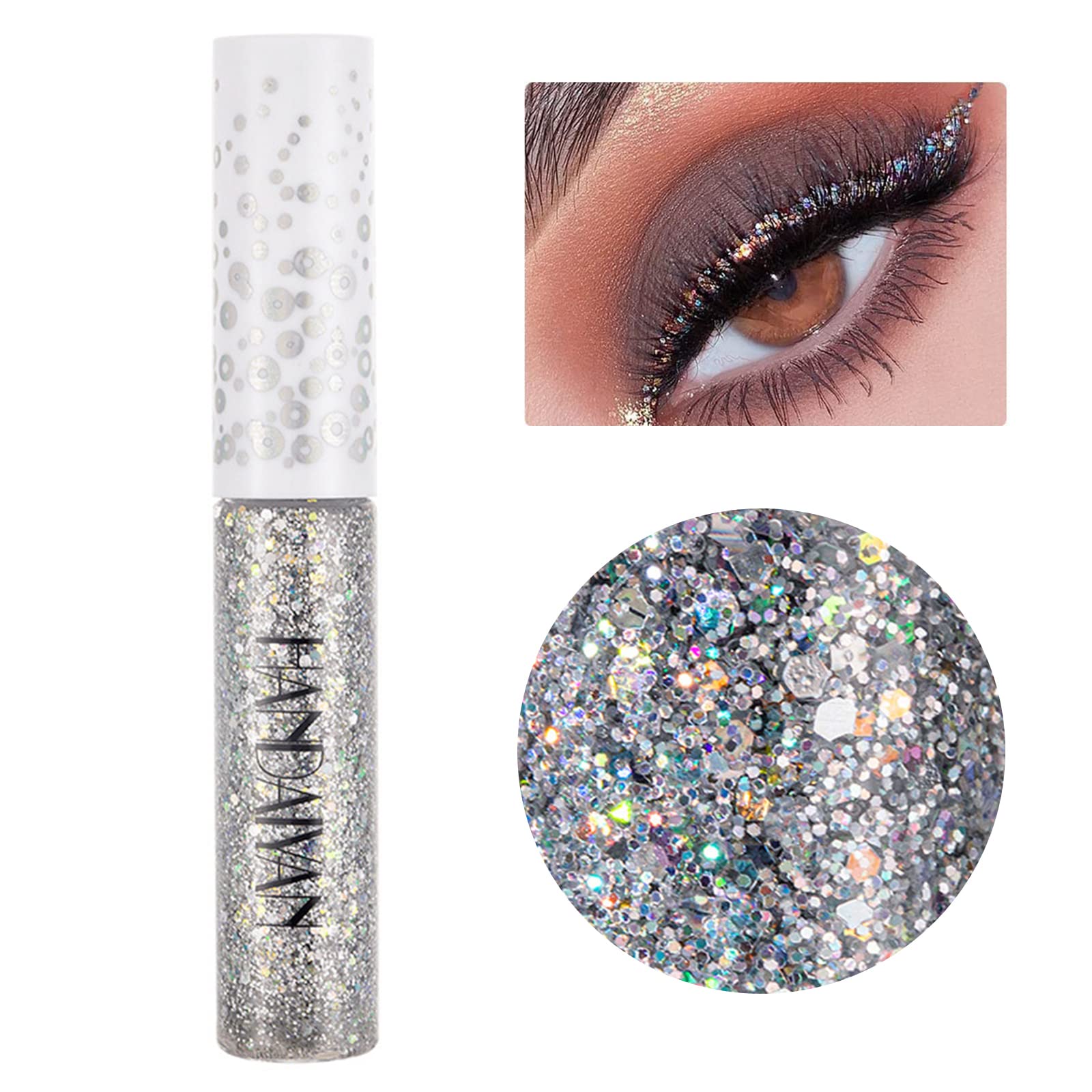 Hacaus 1PCS Glitter Liquid Eyeliner Shimmer Eye Liner Long Lasting Eyeshadow Women Makeup Symphony Silver Color 02