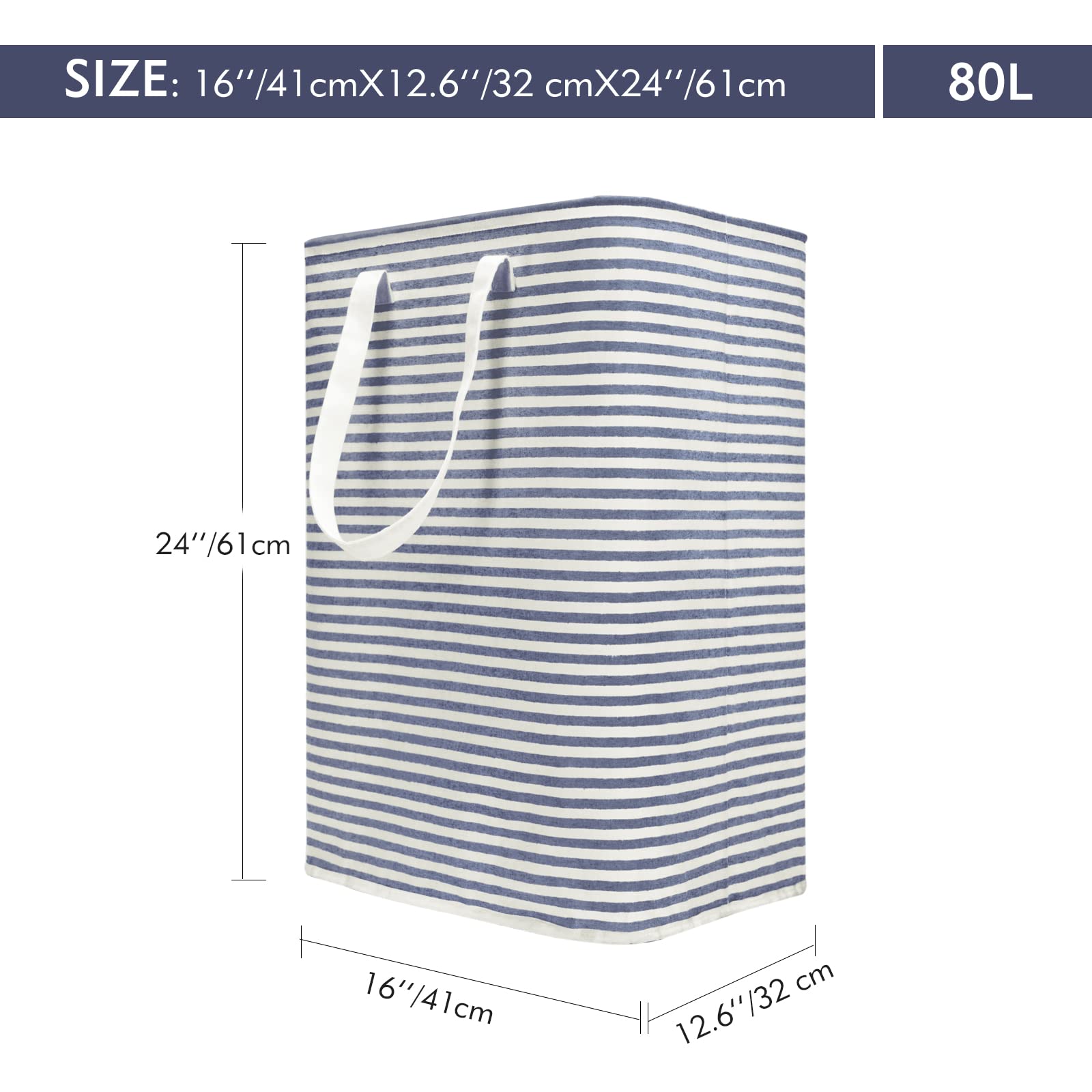 DOKEHOM 80L Freestanding Laundry Hamper with Handle, Collapsible Large Cotton Storage Basket for Clothes (Blue)
