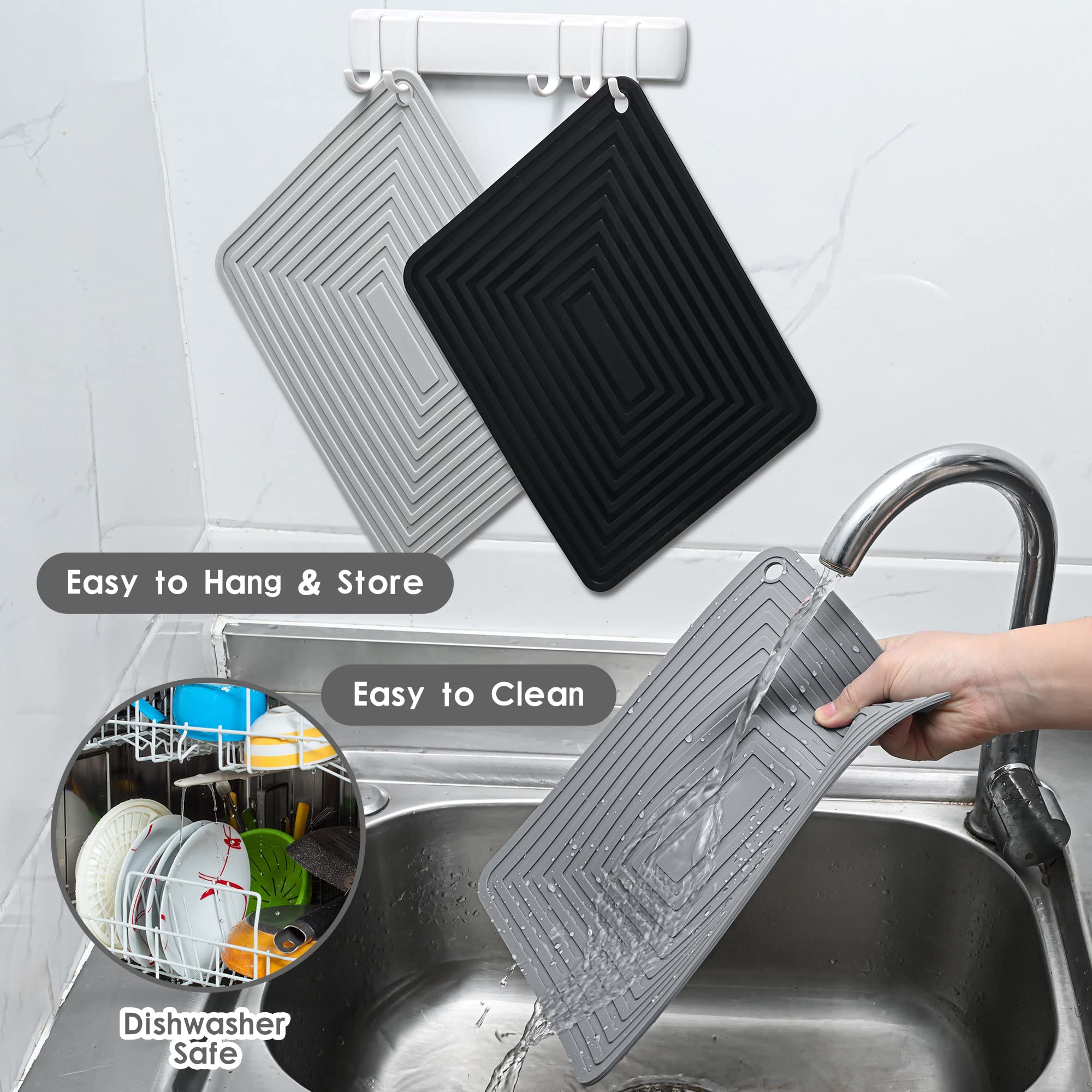 Nstezrne Trivets for Hot Dishes, Silicone Trivet Hot Pads for Kitchen, Silicone Trivets for Hot Pots and Pans, Silicone Pot Holders, Trivets for Quartz Countertops, Heat Resistant Mats Set 2 White