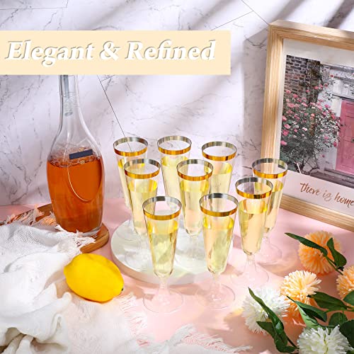 CHENGU 200 Pack Champagne Flutes Plastic 5 Oz Plastic Wine Glasses Plastic Toasting Champagne Flutes for Wedding Party Disposable Plastic Champagne Glasses Cocktail Cups for Celebration (Gold)