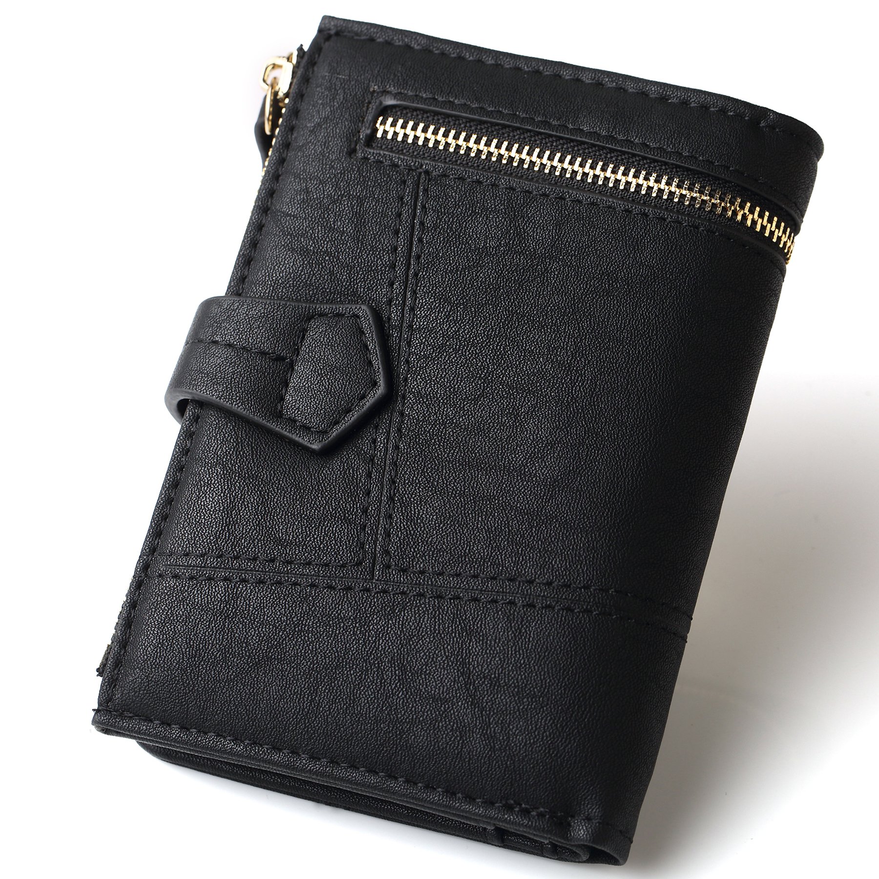 Fanaztee Womens RFID Blocking Black Leather Organized Wallets Purse Compact Bifold Clutch for Girls