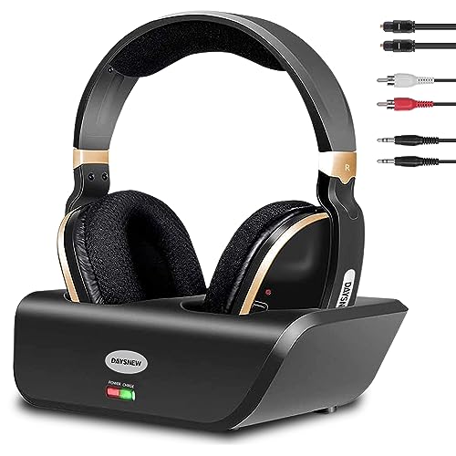 Daysnew Wireless Headphones for TV with 2.4G RF Transmitter charging Dock, 100FT Range, Plug and Play, High Volume TV headphones wireless for seniors, 20Hrs Playtime, No Delay, Support Optical/RCA/AUX