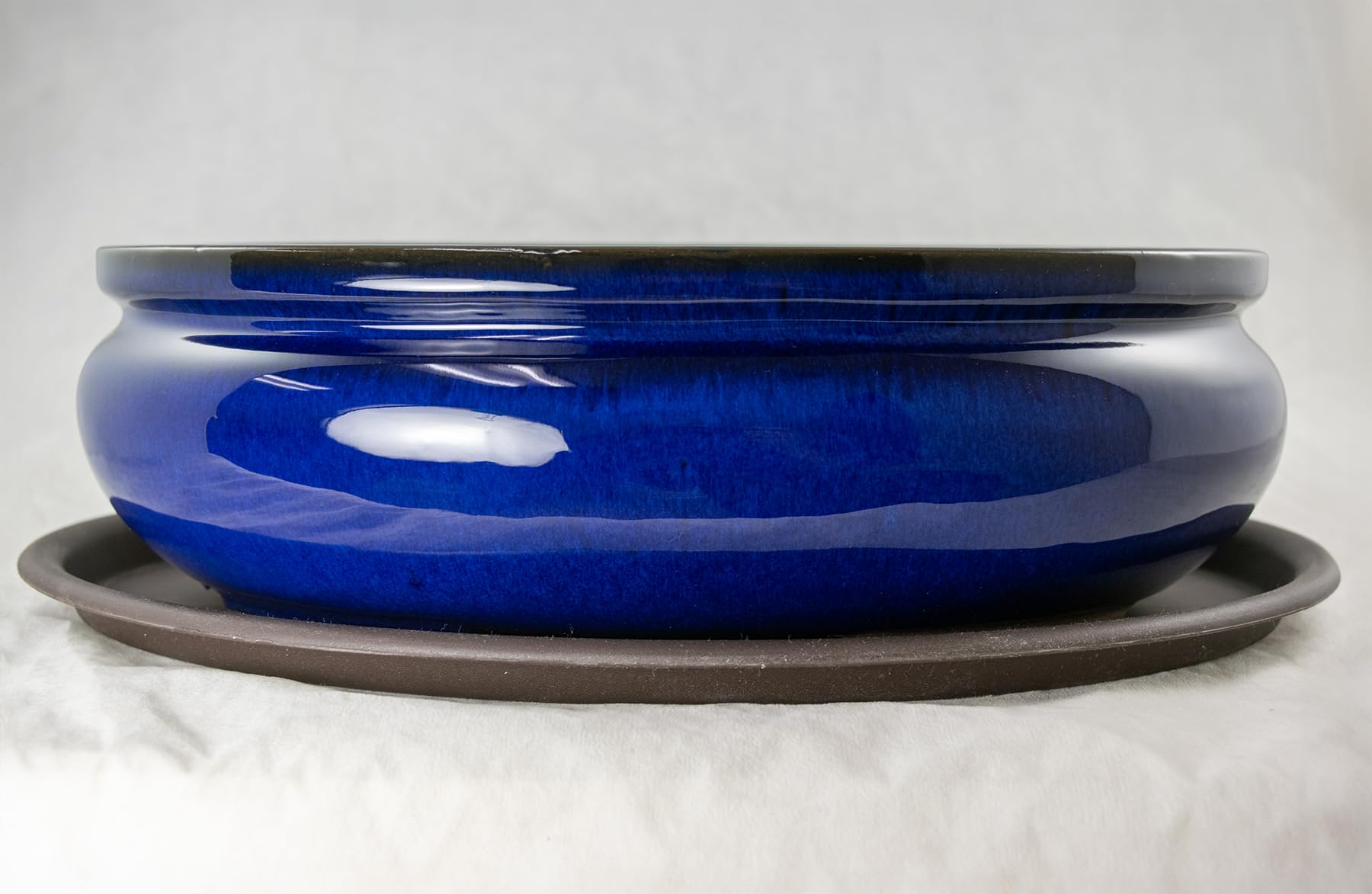 Calibonsai Oval Glazed Bonsai / Succulent Pot + Tray + Mesh 12''x 8.5''x 3.75'' - Dark Blue