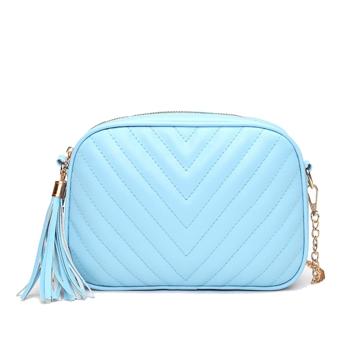 H HANBELLA - A FASHION TRENDY COLLECTION. FOREVER. - Girls Small Crossbody Camera Bag with Chain Strap and Tassel Light Blue