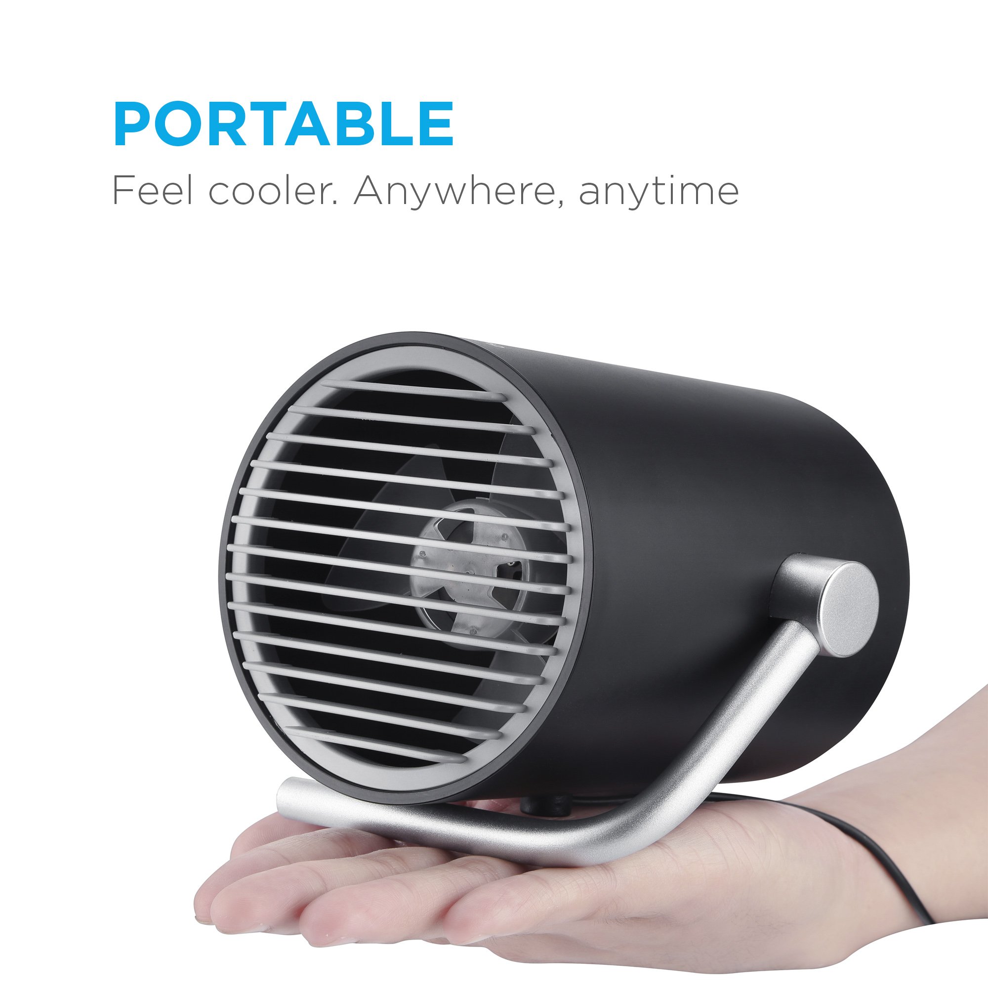 Fancii Small Personal Desk USB Fan, Portable Mini Table Fan with Twin Turbo Blades, Whisper Quiet Cyclone Air Technology - for Home, Office, Outdoor Travel (Black)