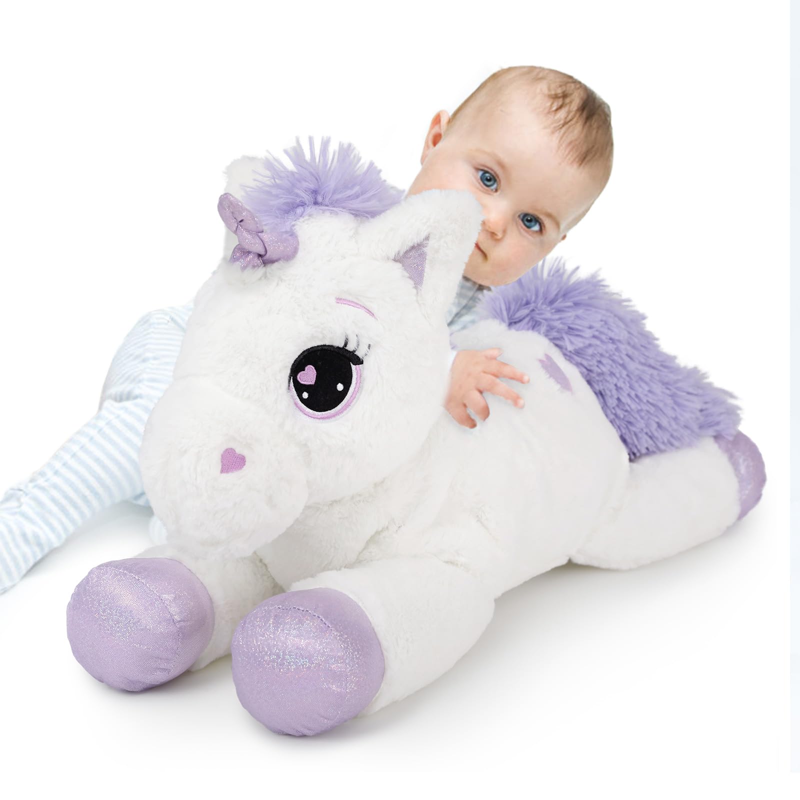 DOLDOA 23.5 inch Cute White Giant Stuffed Unicorn Pillow Plush Animals Unicorn Toy Gift for Girls Kids