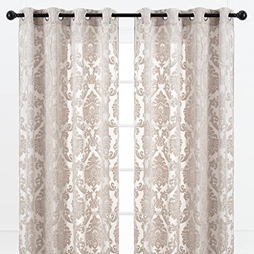 Chanasya Premium Devore Sheer Grommet Curtains - Classy, Light Filtering Drapes for Living Room or Bedroom - 52" x 84" - Taupe, 2 Panels