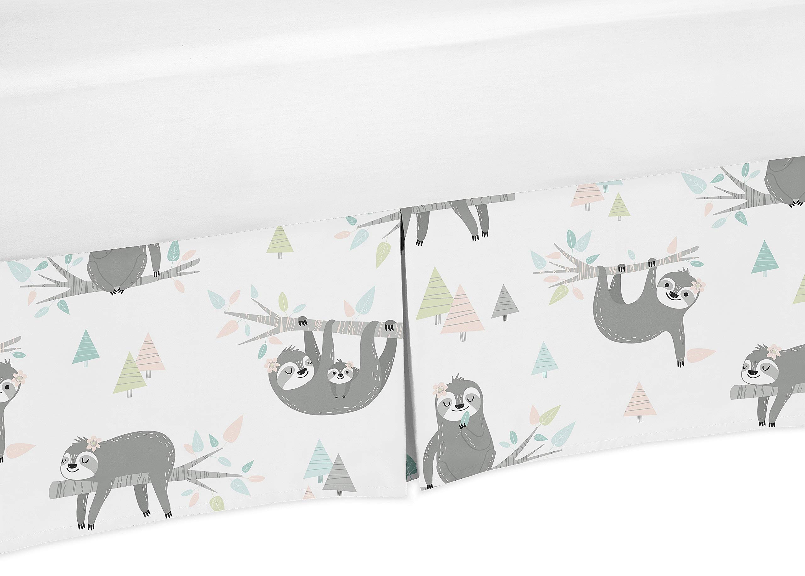 Sweet Jojo Designs Pink and Grey Jungle Sloth Leaf Girl Pleated Baby Nursery Crib Bed Skirt Dust Ruffle - Blush, Turquoise, Gray and Green Botanical Rainforest