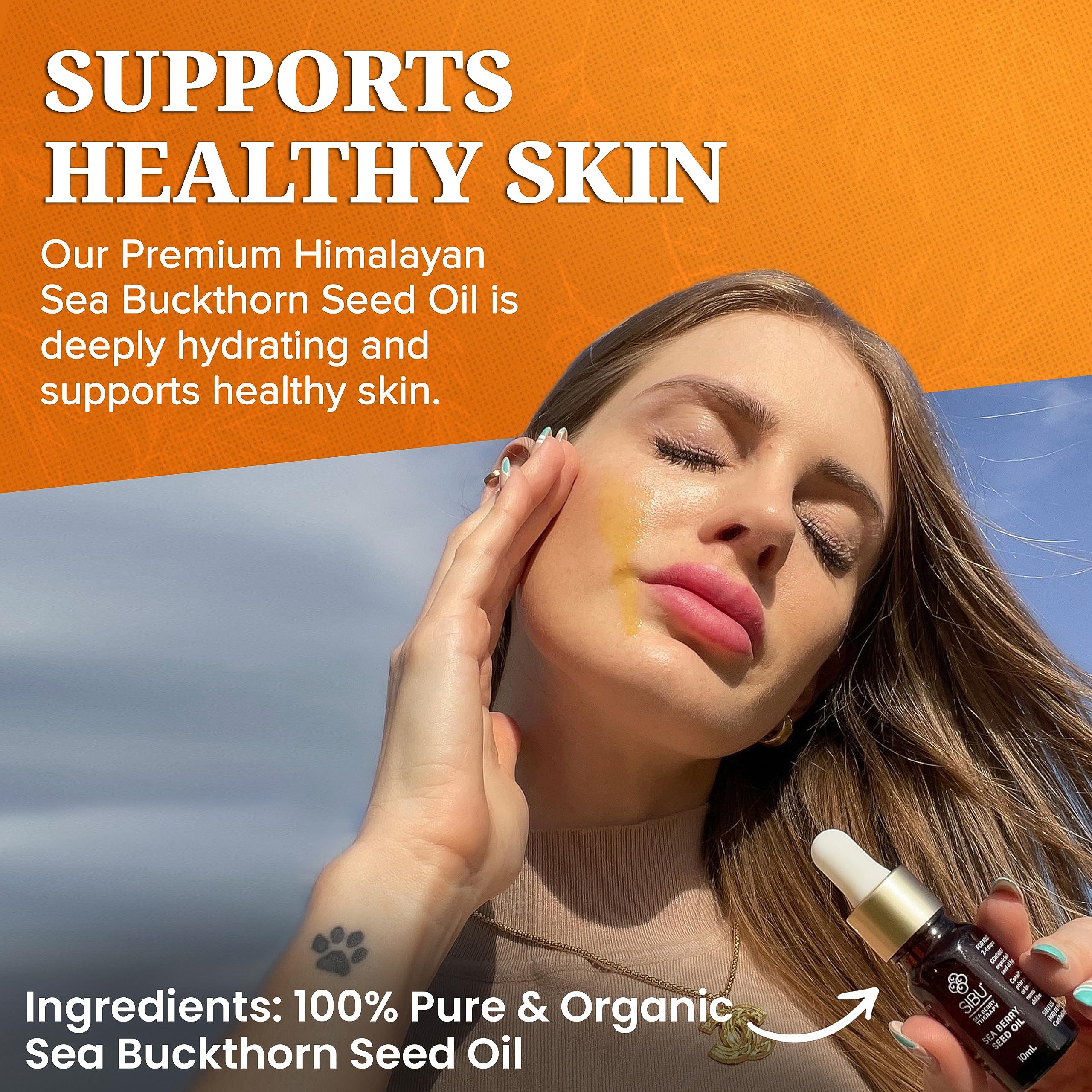 Sibu Premium Himalayan Sea Buckthorn Seed Oil, USDA Organic (10ml) β Amazing for Sensitive Skin, Breakouts, & Irritation