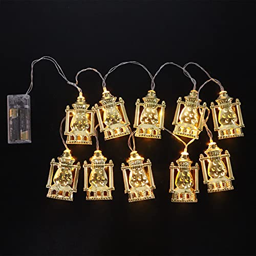 Jopwkuin Decorative Light, 10LED Battery Powered LED Light Decor Iron+ABS Materials Mubarak Eid String Light for Garden for Patio Decor for Home