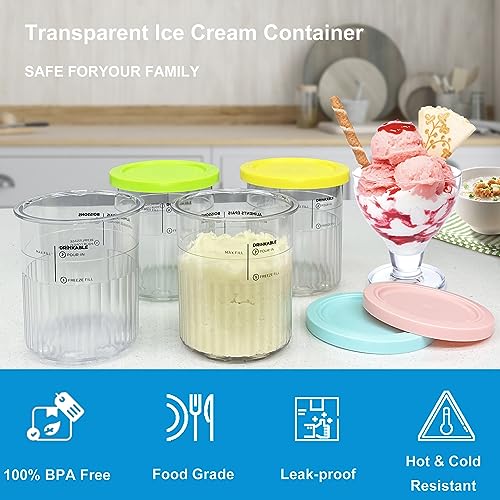 CUTIECLUB 4 Ice Cream Pint Containers 24oz and Lids for Ninja Creami NC500 NC501 Series Deluxe ice Cream Makers, and 12 Pack 5 oz Square Clear Plastic Dessert Cups with Spoons Set