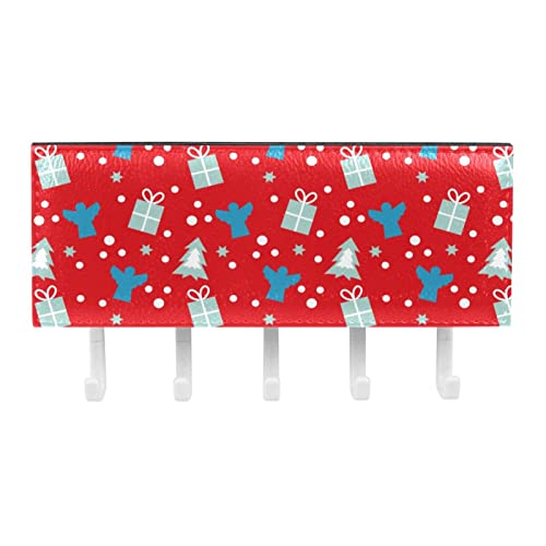 Coat Rack Rail Wall Mounted, 7 Inches, 4.4lb(Max), Leather Hanger Hooks for Hat Towel Coat Key Purse Red Gift Xmas Tree
