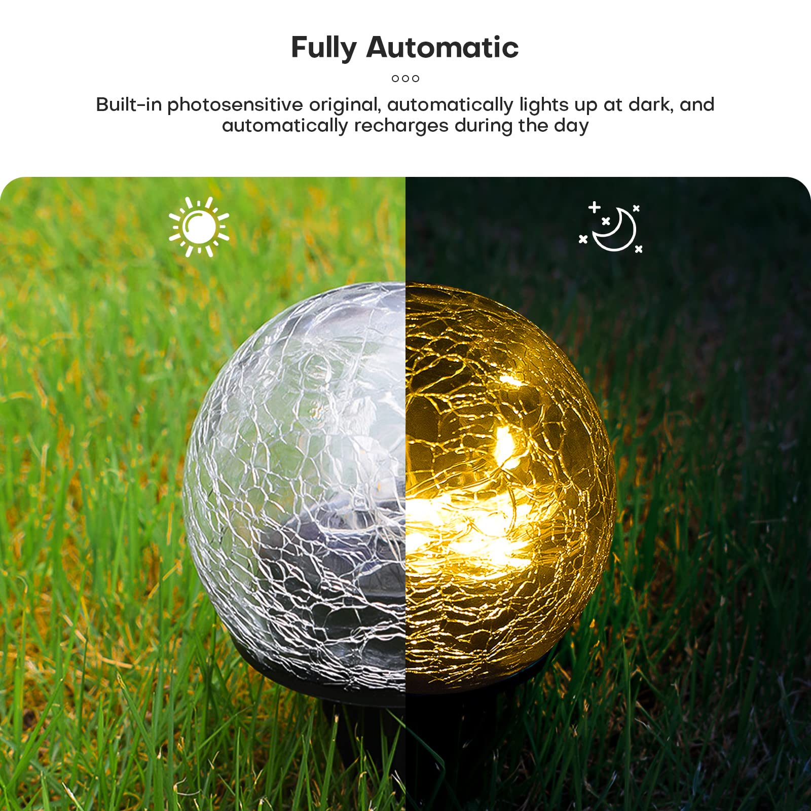 Garden Solar Lights Cracked Glass Globe Lights Outdoor Decorative Waterproof Warm White 30 LED Solar Powered In-Ground Ball Lamp for Lawn Patio Yard Pathway Birthday Halloween Party 1 Pack 3.94"