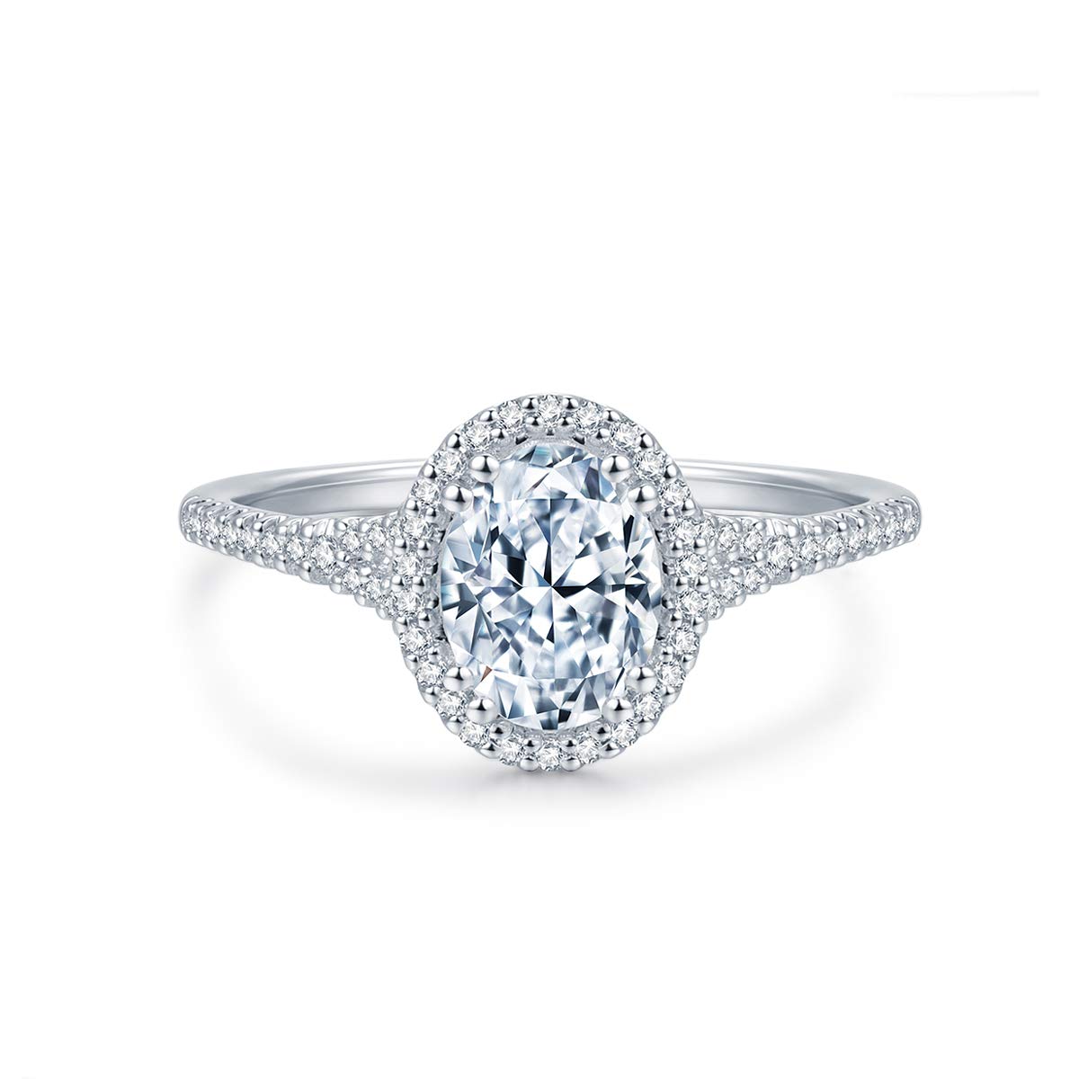 HAFEEZ CENTER 1.5 Carats Oval Cut D Color VVS Petite Halo Moissanite Engagement Ring for Women Size 7.5
