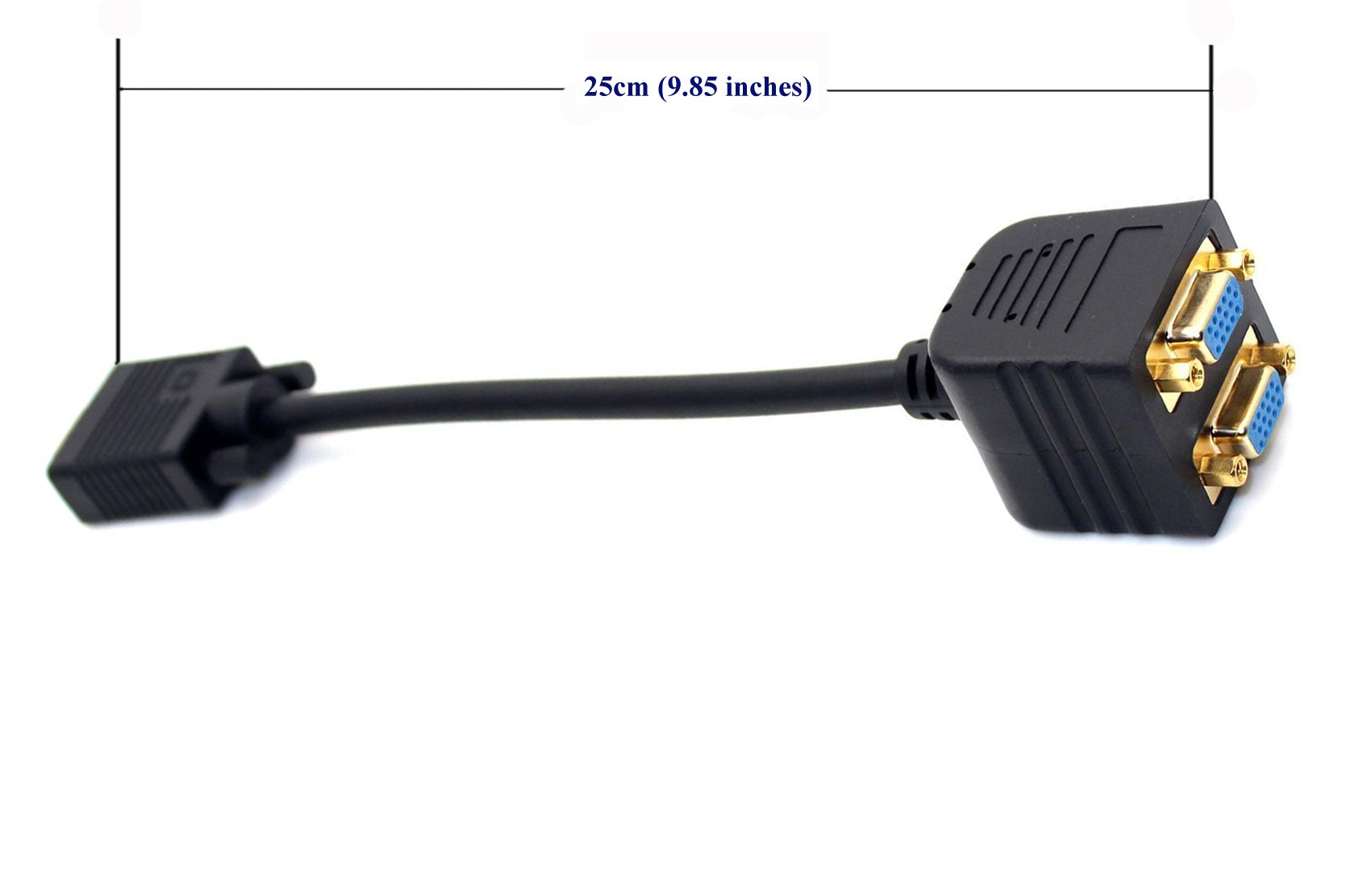 mxtechnic VGA Splitter Cable 1 Male to 2 Female Adapter Monitor Y Splitter Cable 25cm Black Can't Connect Two at The Same time (1Pack)