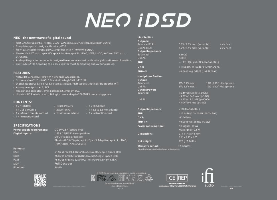 iFi NEO iDSD Desktop DAC, Hires Bluetooth Receiver, and Balanced Headphone Amplifier