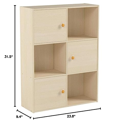 Furinno Pasir 3 Tier Shelf with 3 Door/Round Handle, Steam Beech
