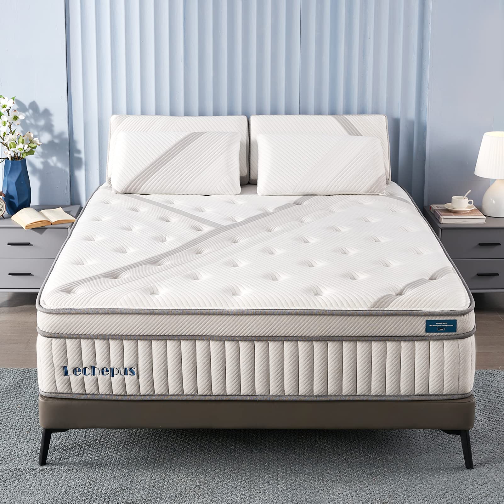 Lechepussleep Cal King Mattress,Lechepus 14 Inch Hybrid Memory Foam Mattresses with Pocket Springs,Mattress in Box,Plush Feel Euro Top Mattress for Comfort Sleep & Back Pain Relief,CertiPUR-US Foam