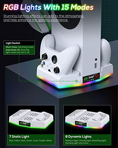 Cooling Stand & Charging Station for Xbox Series S with RGB Light Strip,Dual Charger of Controllers and Cooler Fan for XSS Console Accessories with 2*1400mAH Rechargeable Battery Pack,1*Headphone Hook