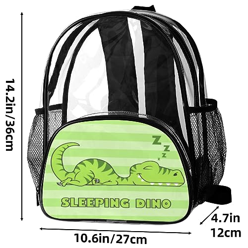 Clear Mini Backpacks Green Dinosaur Pattern Stripe Transparent Backpack Heavy Duty PVC See Through Bookbags Casual Daypack with Reinforced Straps for Work, School, Security, Travel, Beach¡