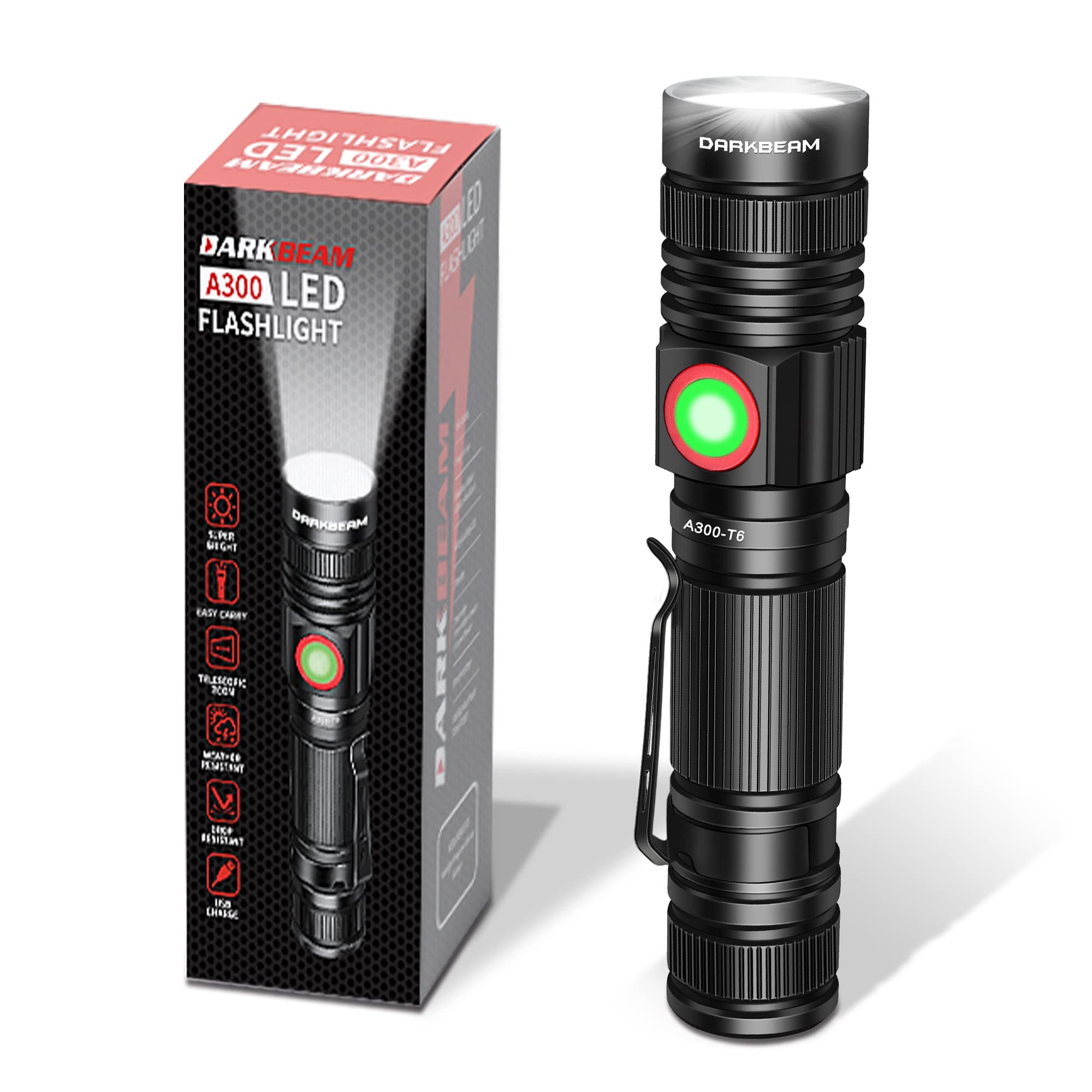 DARKBEAM USB Rechargeable LED Flashlight [2 Pack] T002 Super Bright XHP50 3000 Lumen Flash Light Lights Tactical Handheld Zoomable for Hiking, Biking, Outdoor Activity Patrol, Home, Emergency